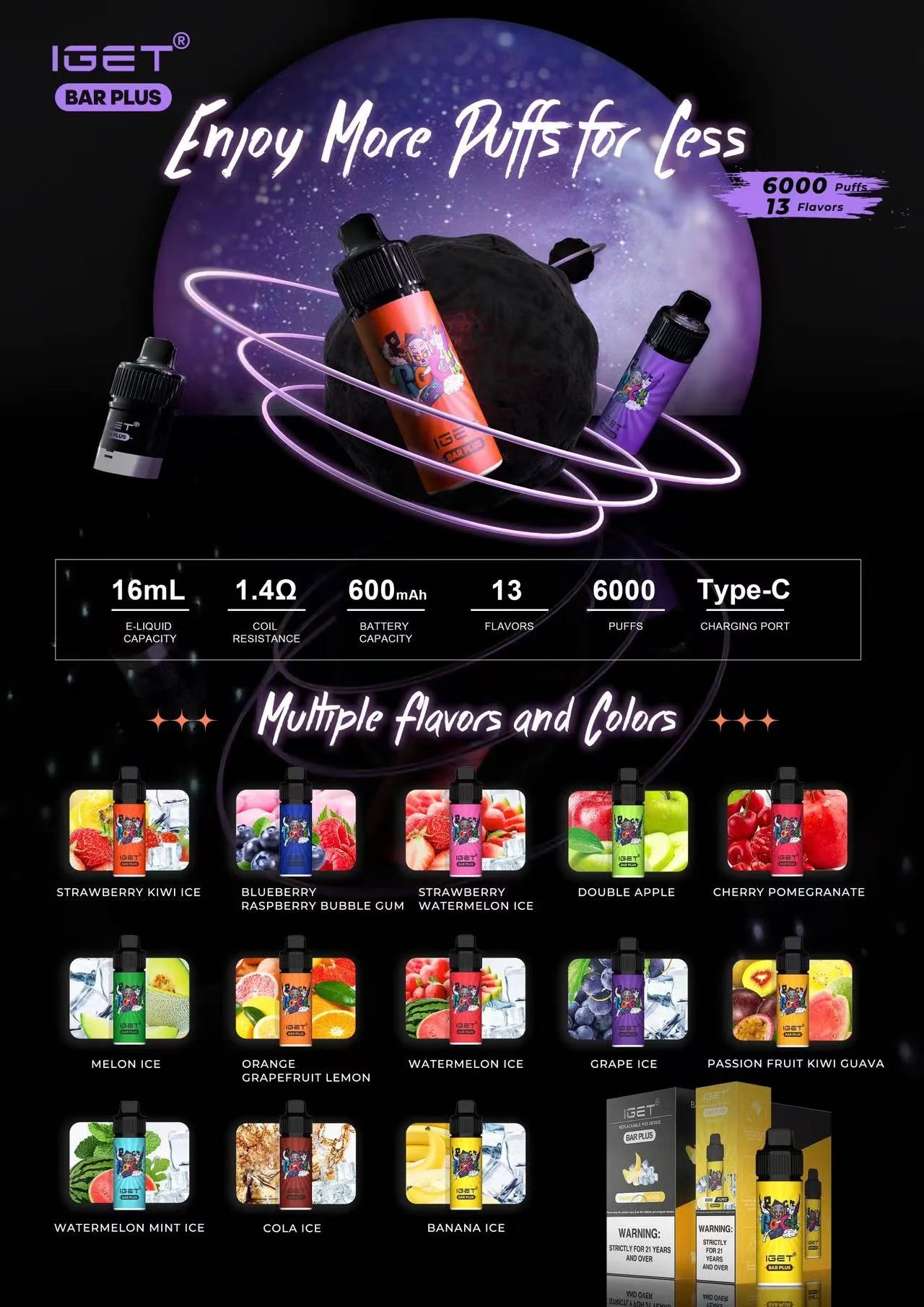 IGET 6000 Puffs | 13 Flavours – Vapingbus IGET 6000 Puffs | 13 Flavours – Vapingbus